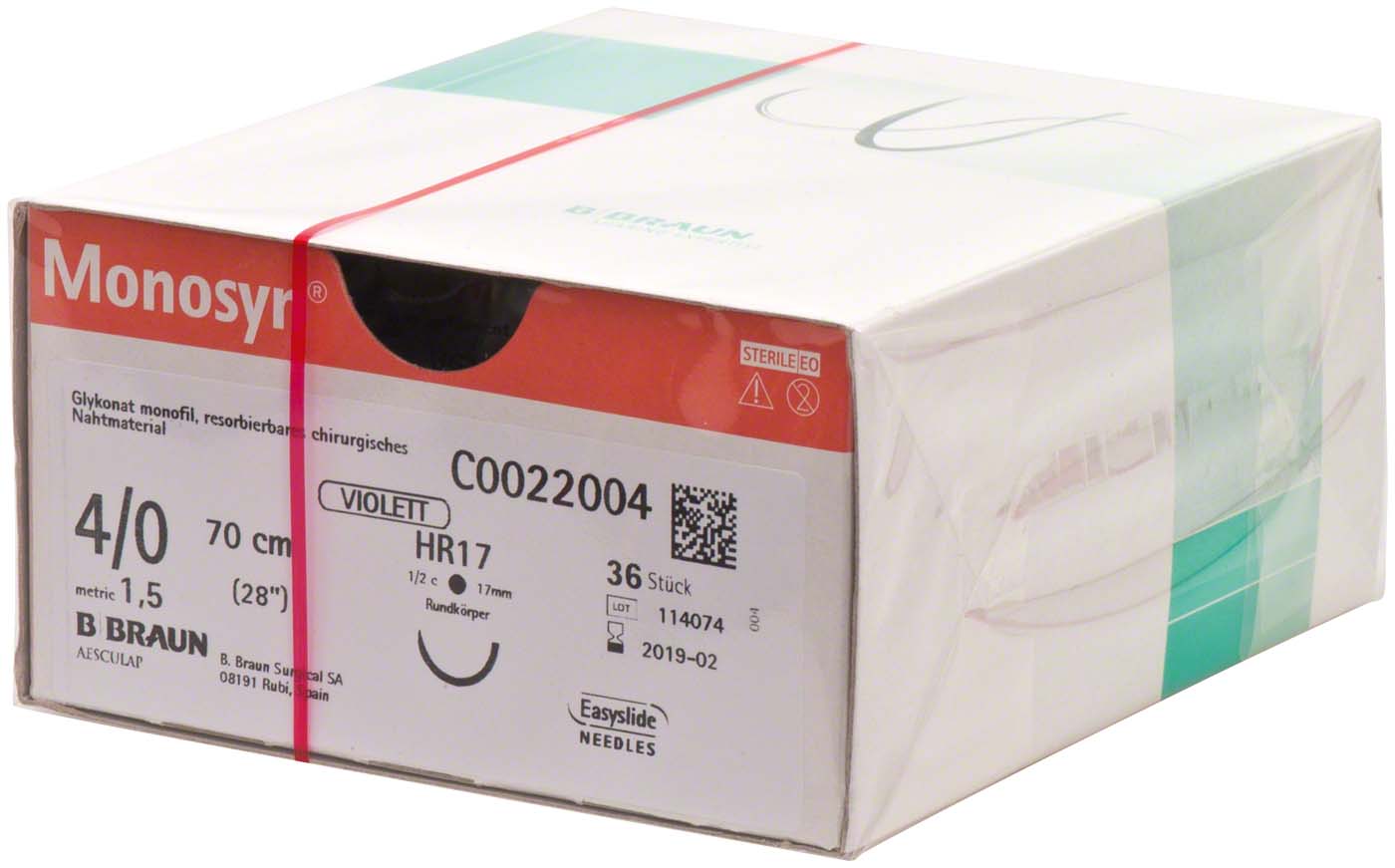 Monosyn® 36 Stück violett, 70 cm, USP 4/0, HR17 | Nahtmaterial ...