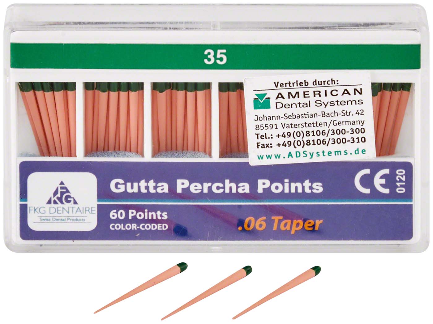 FKG Gutta Percha 60 Stück Taper.06 ISO 035 | Guttaperchaspitzen ...