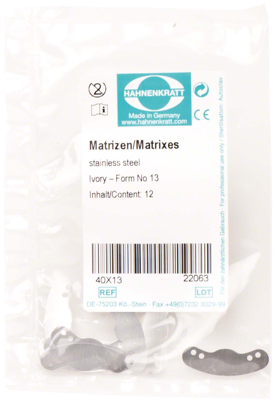 Matrizen nach Ivory 12 Stück Stärke 0,04 mm, Nr. 13 | Matrizen ...