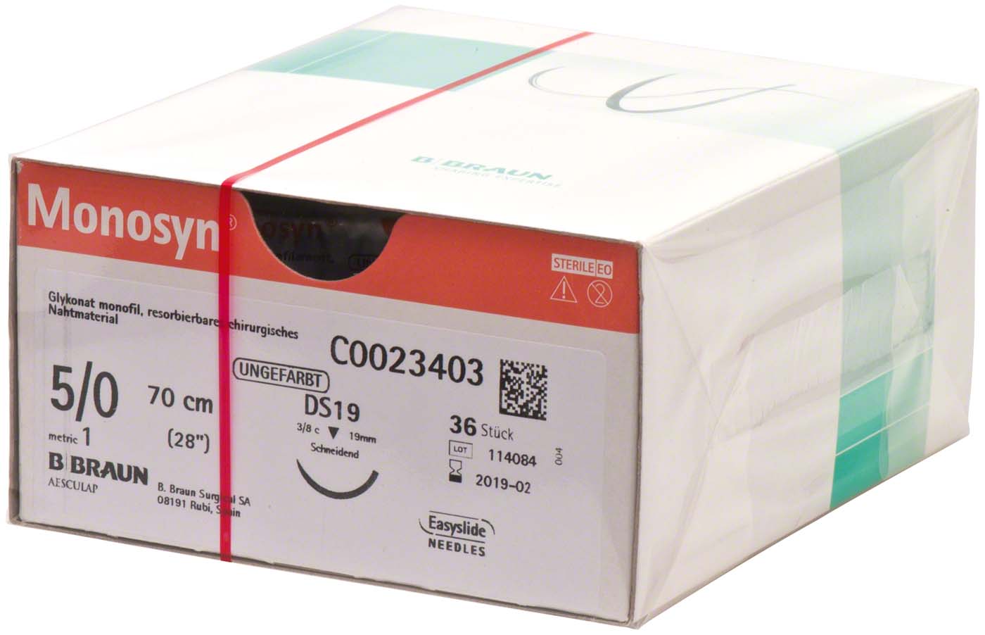 Monosyn® 36 Stück ungefärbt, 70 cm, USP 5/0, DS19 | Nahtmaterial ...