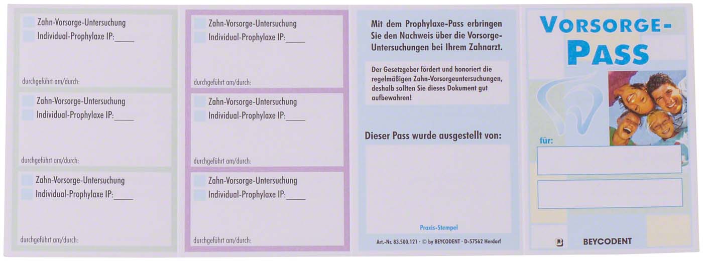 Prophylaxe-Pass 100 Pässe 60 x 90 mm | Organisationssysteme | Praxisorganisation | Praxis ...